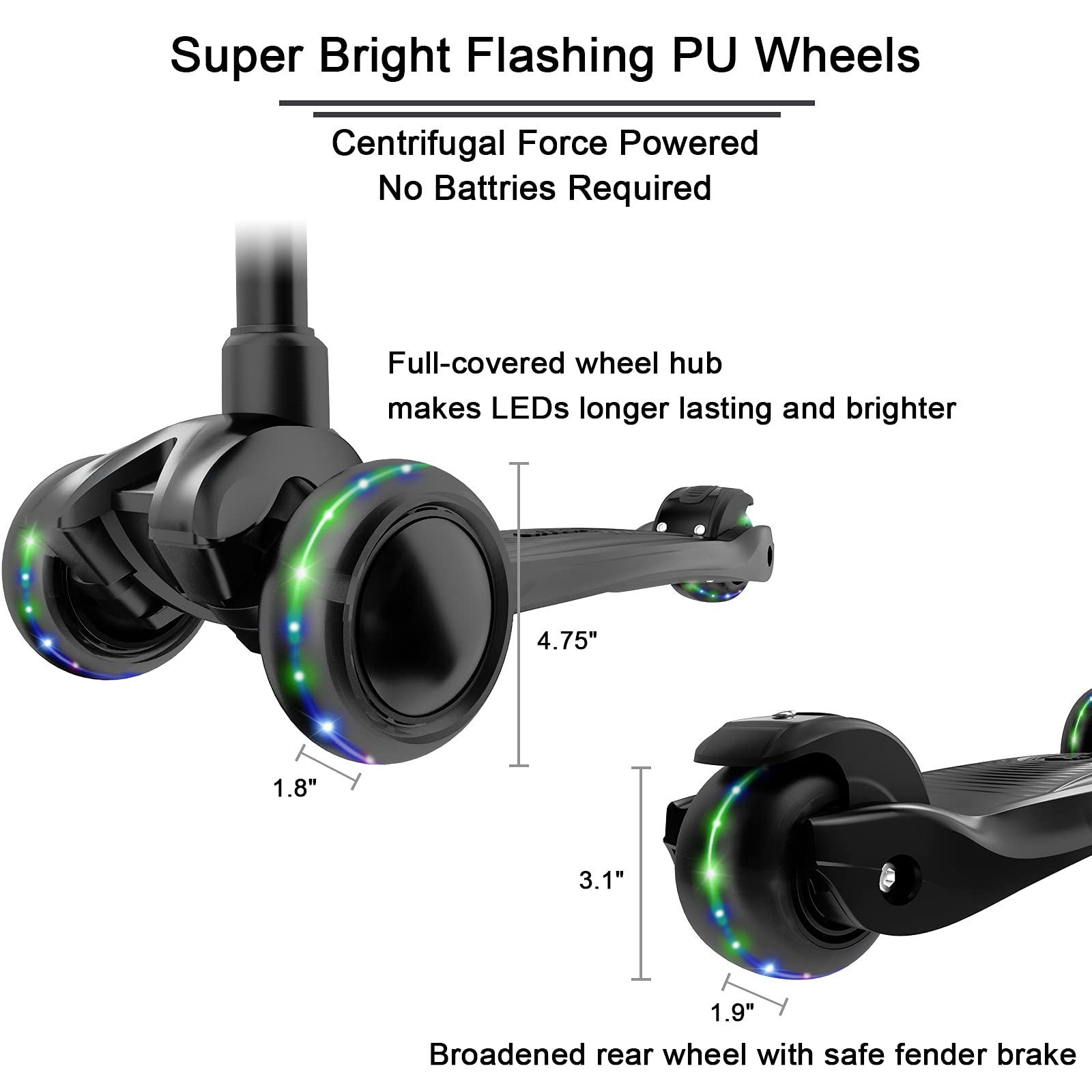 Allek Kick Scooter B03, Lean 'N Glide 3-Wheeled Push Scooter with Extra Wide PU Light-Up Wheels, Any Height Adjustable Handlebar and Strong Thick Deck for Children from 3-12yrs (Black)