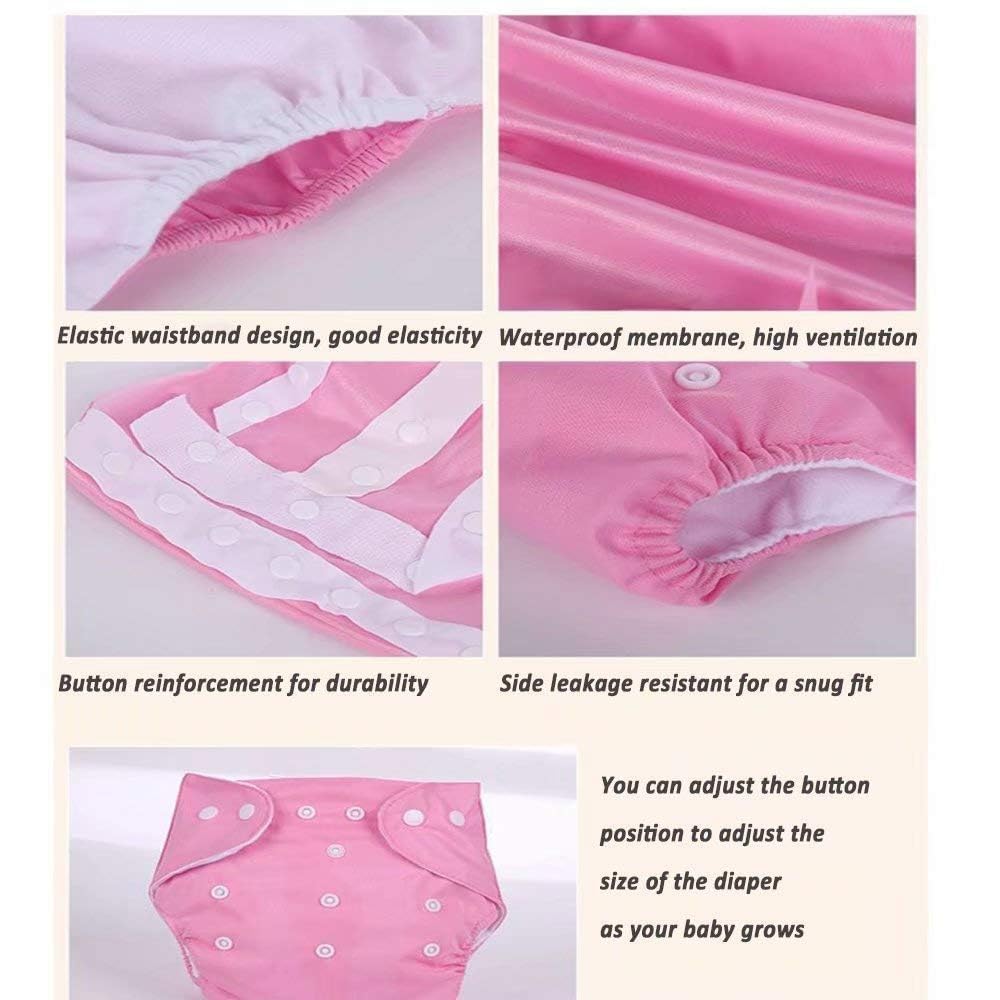Baby Cloth Diapers Washable Reusable Diapers for Baby Girls and Boys, One Size Adjustable 7 Pack with 7 Inserts and 1 Storage Bag