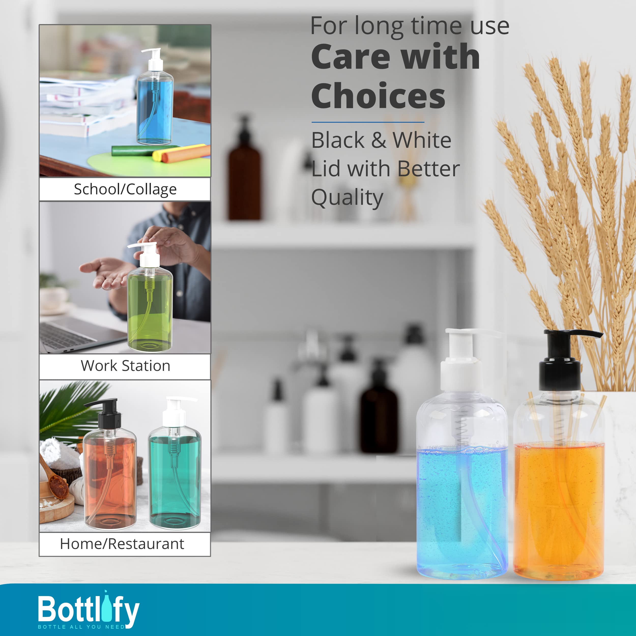 2 PCS Refillable Shampoo and Conditioner Bottles with Pump 8oz β Clear Plastic Pump Bottles Dispenser Empty - BPA Free Leak Proof Hand soap Dispenser Set with Travel Lock