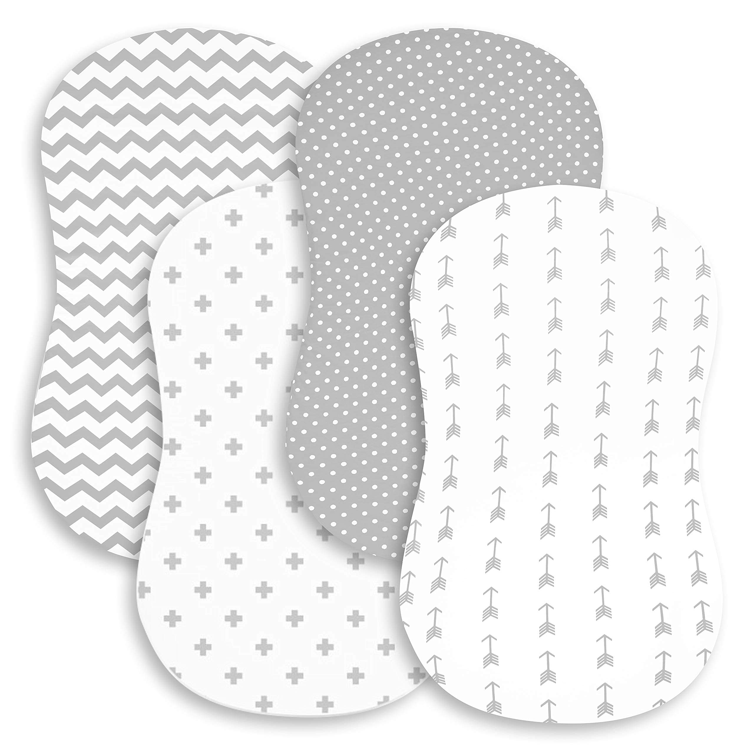 Bassinet Bed Sheets – Premium Bassinet Fitted Sheet for Halo, Mika Micky, Maxi COSI & Others - 4 Pack 100% Jersey Knit - Bassinet Bedding for Standard Size Oval or Halo Bassinet Pads for Boys & Girls