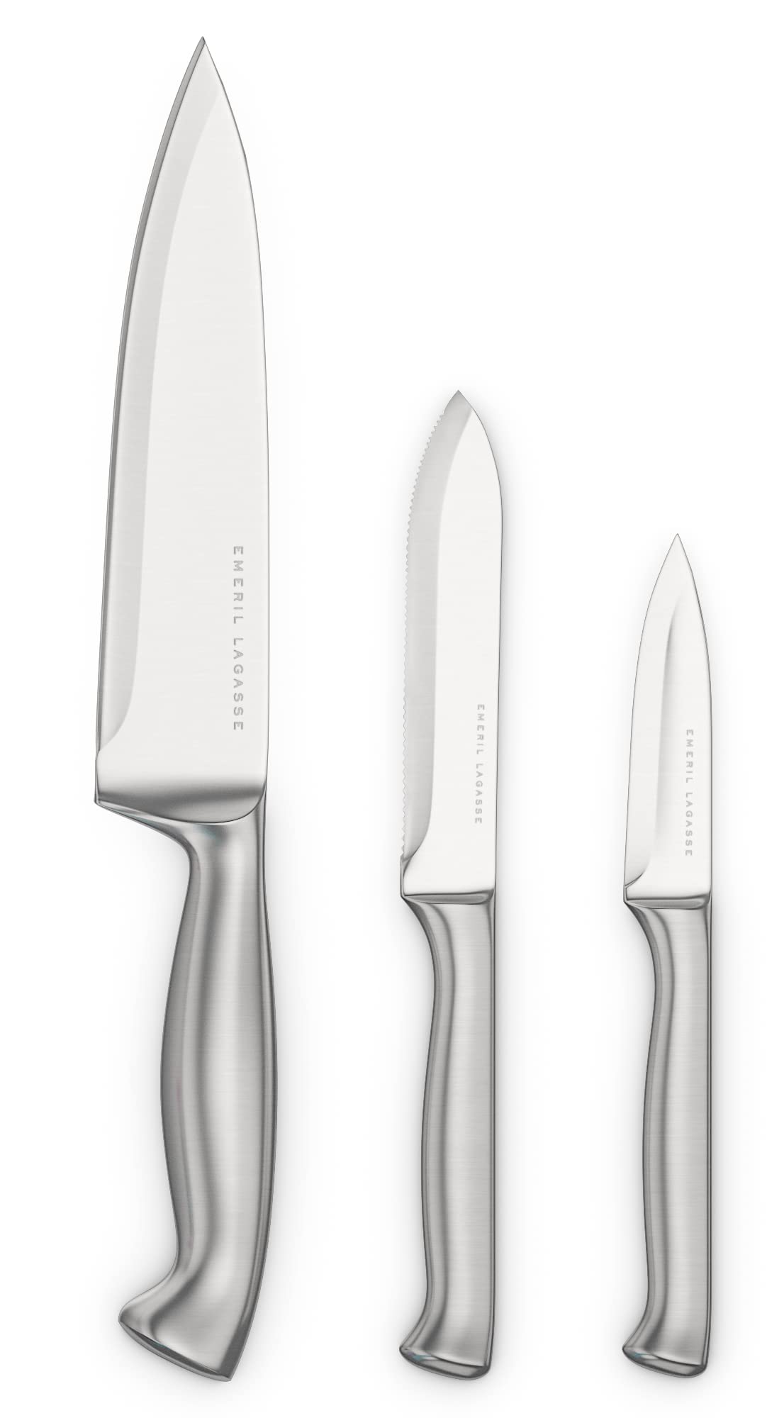 Emeril Lagasse 3-Piece Stainless Steel Kitchen Knives Set - 8” Chef Knife, 5" Utility Knife, & 3.5" Paring Knife - Slice Fruit & Meat Effortlessly