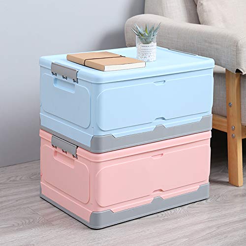 Durable Plastic Folding Storage Box Organizer with Lids, Folding Plastic Stackable, Containers for Home & Garage Organization (Blue)