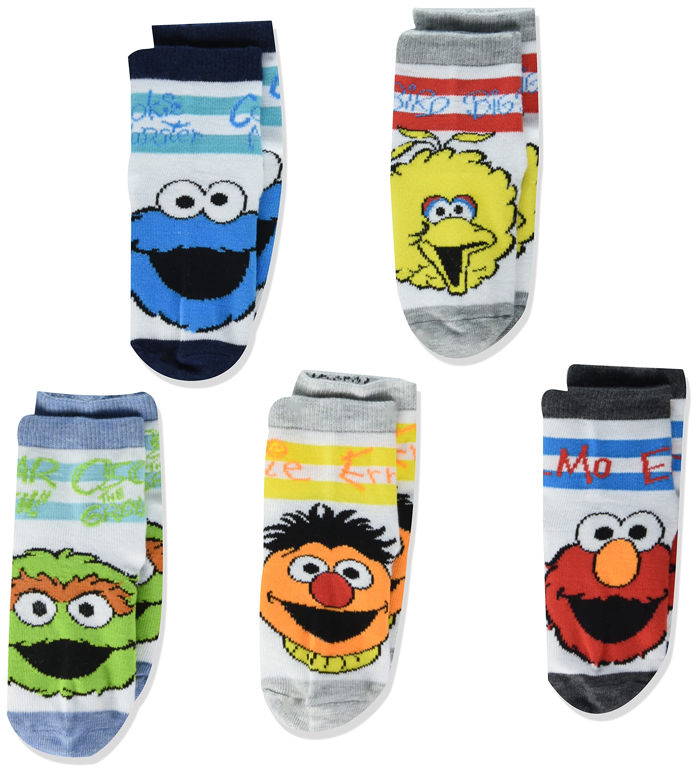 Sesame Street unisex baby Sesame Street 5 Pack Crew Casual Sock, Grey Stripe Multi, 2-4T US