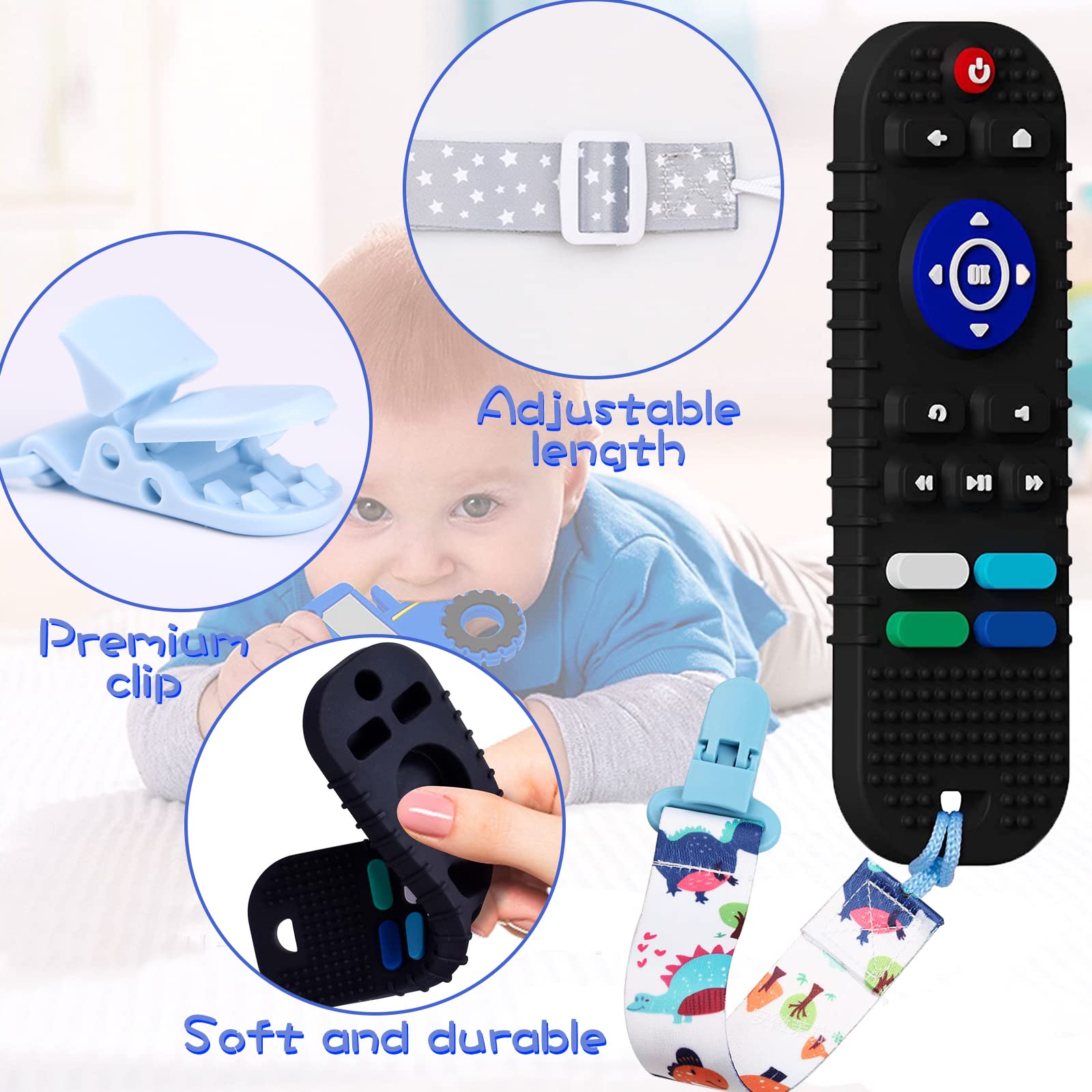 2 Pack Baby Teething Toys Remote Shape Teether Toy Soft Silicone Baby Chew Toy for Babies Soft-Textured Teether, Baby Chew Toys Sensory Toys (1 Rmote, 1 Car)