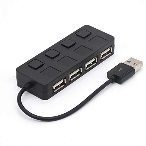 Lysee Plug & Connectors - High Speed Slim 4 Ports USB 2.0 Hub LED USB Hub Splitter with Power on/Off Switch for Laptop PC Computer USB Connectors - (Color: Black)