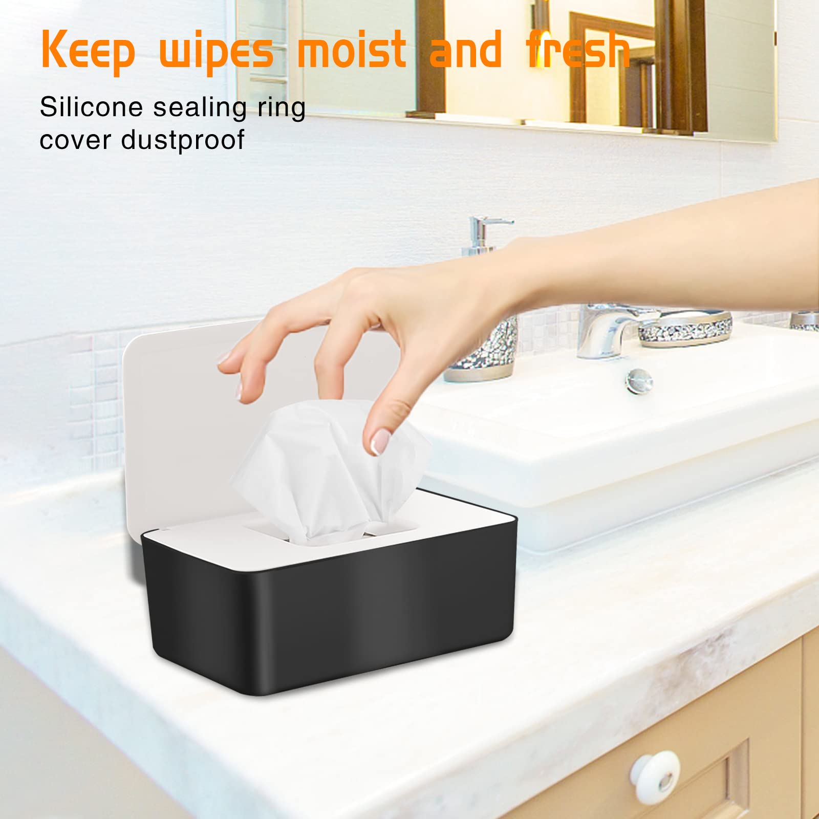 2 Pack Baby Wipe Dispenser, Portable Wet Wipe Pouch, Reusable & Refillable Reusable Travel Wet Wipe Pouch for Bathroom Baby Nursery with Cover Sealed Plastic Mask Storage Box