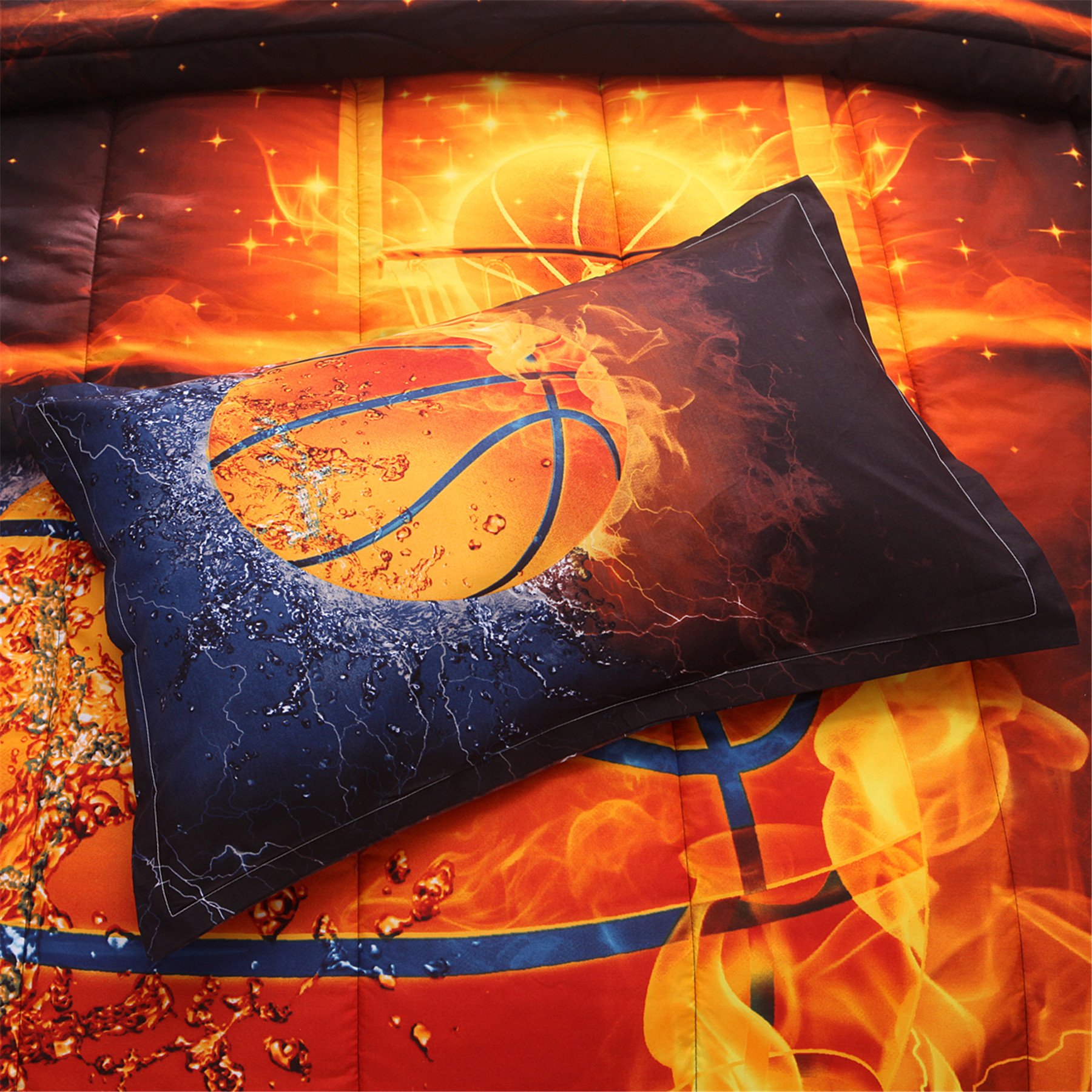 A Nice Night Basketball Print,with Fire and Ice Pattern, Comforter Quilt Set Bedding Sets, for Boys Kids Teen (Basketball, Full)