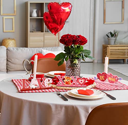 3 Valentines Day Wooden Table Decorations Valentine Centerpiece Pink Heart Love Tabletop Sign Valentine's Gift & Romantic Party Decor for Fireplace Mantle Shelf Office Desk Dining Room Kitchen & Home