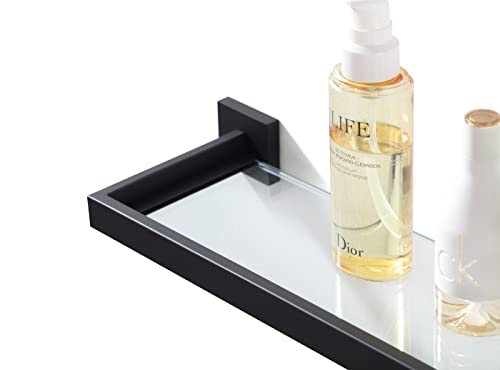BUVELOT Bathroom Shelf,22.32 Inch Large Glass Shelf, 8mm Extra Thick Tempered Clear Glass Shelves Modern Rectangular,Matte Black,071090-MB