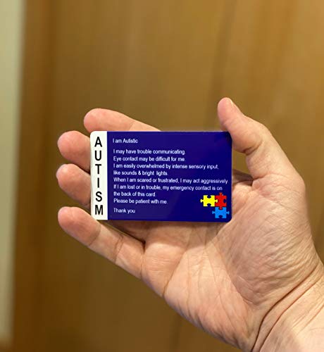 Autism Alert Card - ADHD Awareness Cards - Customized Name & Emergency Contact - 2 Pack, Secure ID
