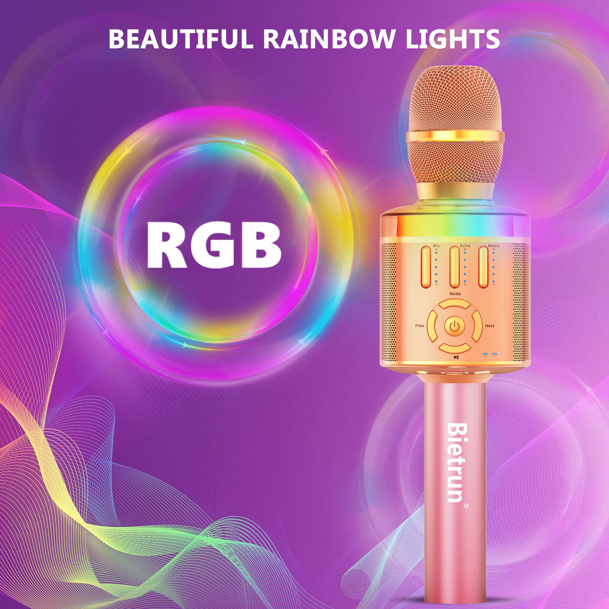 2 Pack Bluetooth Karaoke Microphone PMPO 20W, Portable Wireless Metal Handheld Cordless Dynamic Mic with RGB Lights, 8hrs Work Time,