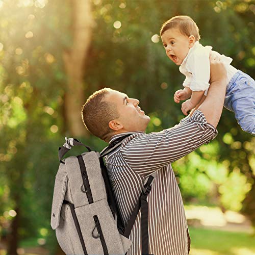 Baby Diaper Bag Backpack with Changing Pad, Changing Backpack with 13 Pockets and Stroller Straps, Large Capacity, Grey, Best Gift for Mom/Wife