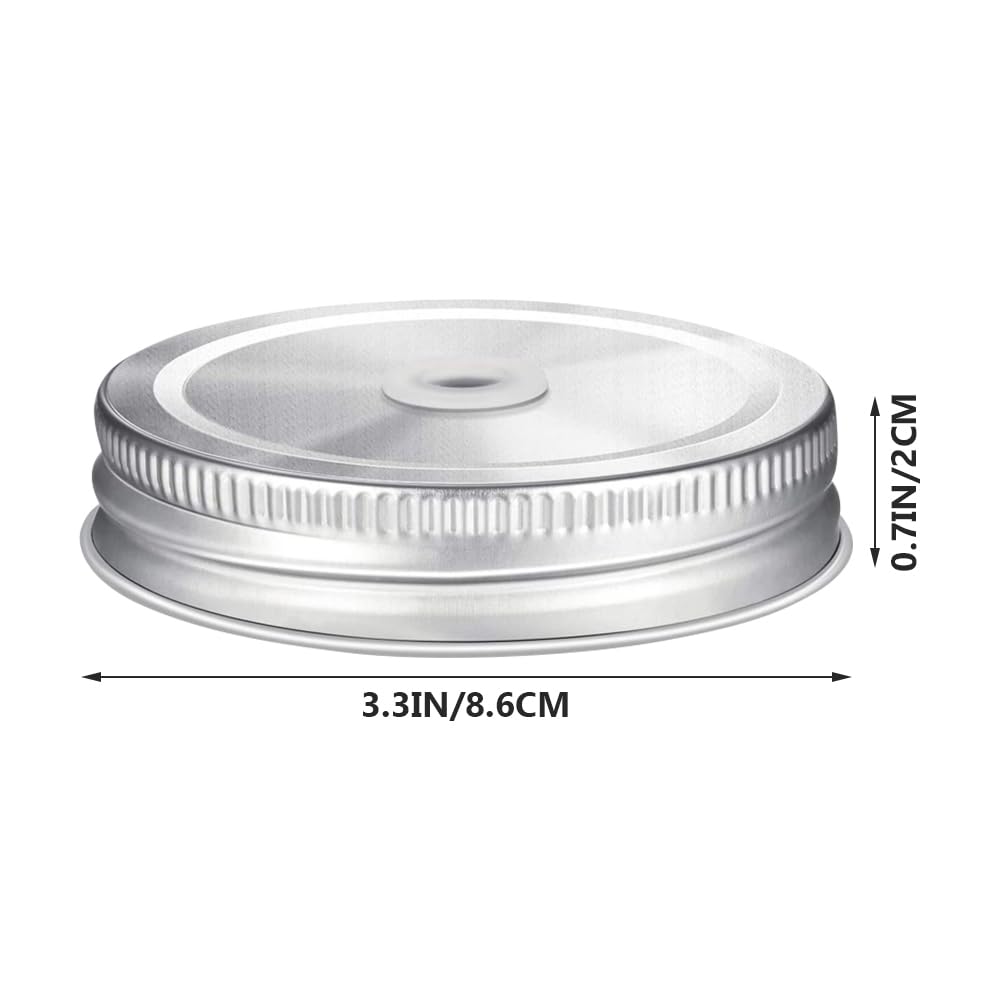 2pcs Mason Jar Straw Lids 3.3in Sealing Lid with Hole Stainless Steel Perforated Cover Secure Jar Caps Leak Proof Canning Cap Drinking Jar Cover