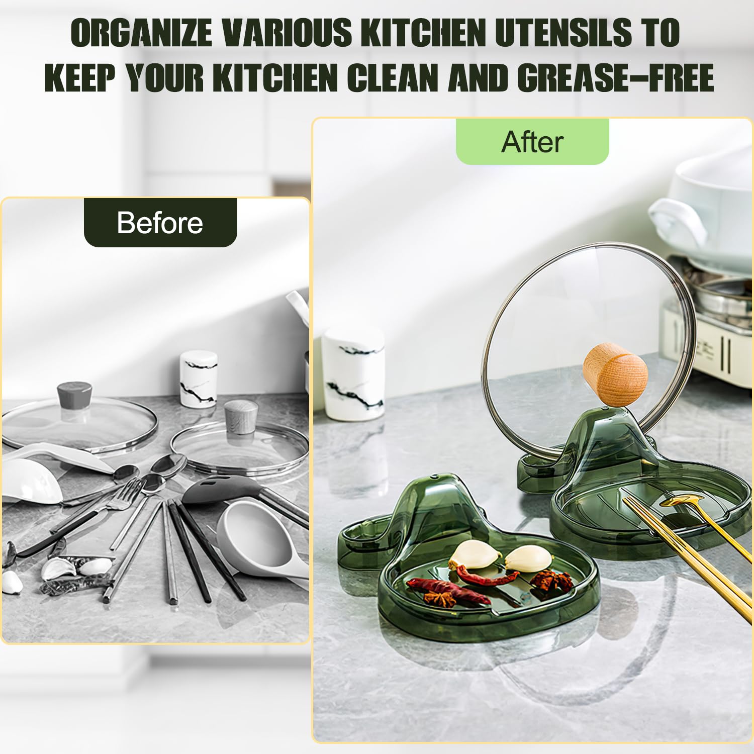 2Pcs Multifunction Kitchen Spatula Rack, Versatile Pot Lid Ladle Holder, Food Grade Plastic Spoon Holder for Multiple Utensils, Kitchen Spoon Rest/Spoon Holder for Stove Top to Prevent Water Drip