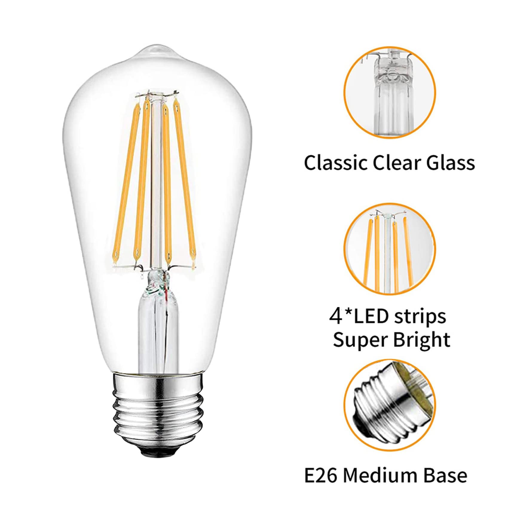12V Edison Bulb 6W E26 12V LED Bulb 3000K 60W Equivalent, AC/DC 12V 24V Low Voltage LED Light Bulb for RV Camper Marine, Off Grid Cabin, 4 Pack