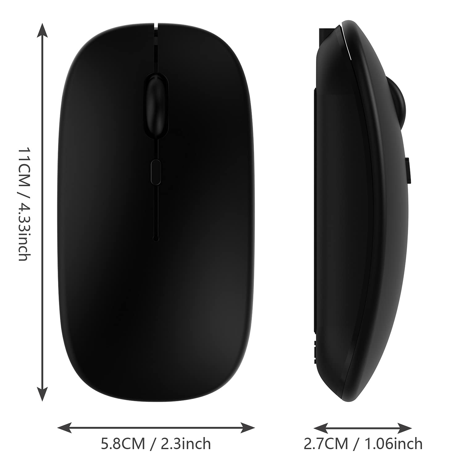 Wireless Bluetooth Mouse for Apple iPad iPhone MacBook Android Samsung Tablet Phone Dual-Mode Rechargeable 2.4G Portable Computer Mice for Windows Laptop Notebook PC Mac Desktop USB Receiver (Black)