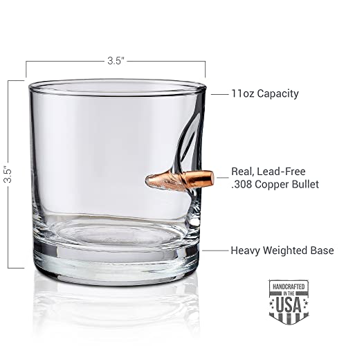 BenShot Rocks Glass with Real .308 Bullet - 11oz | Made in the USA [Set of 2]
