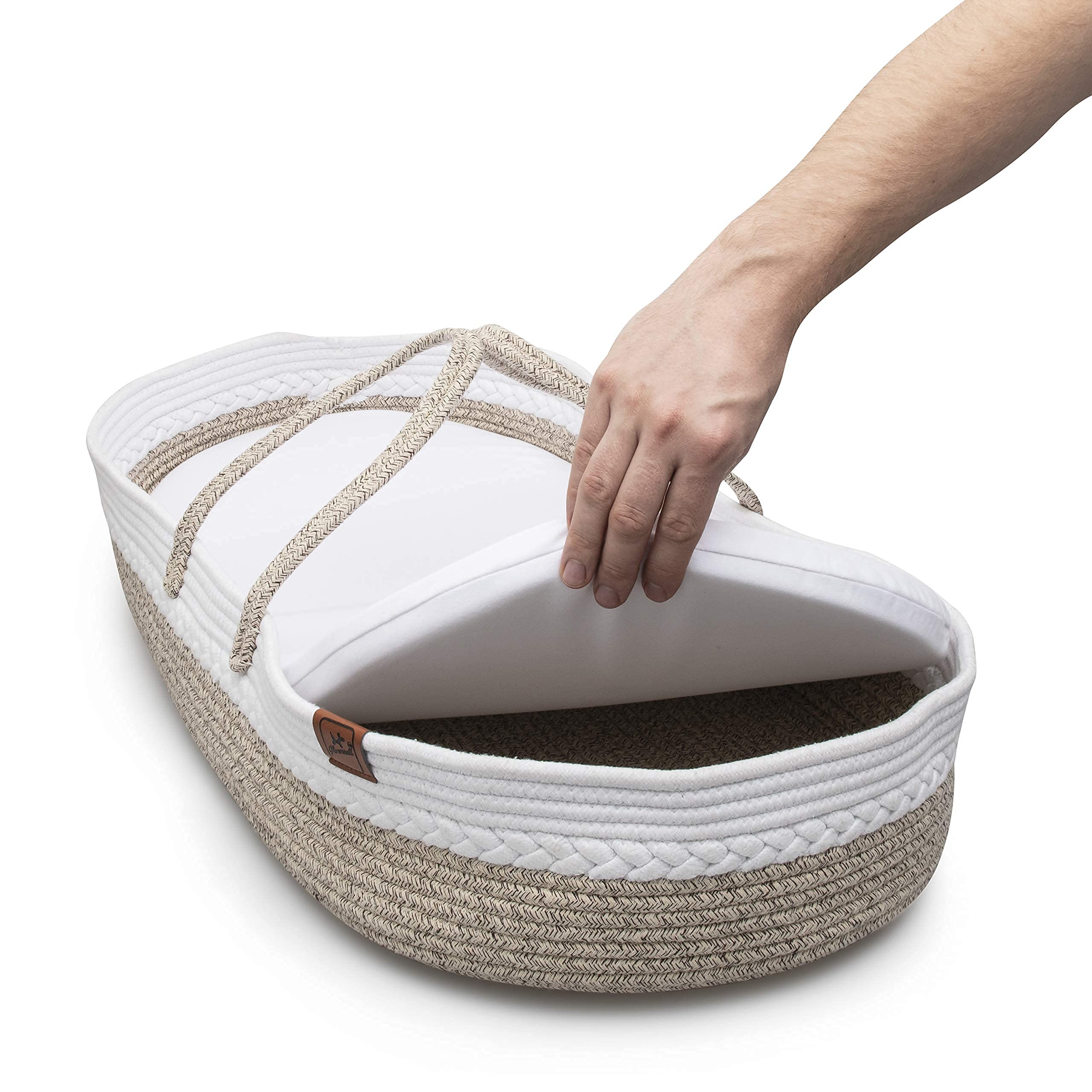 Baby Changing Basket - 100% Cotton Rope with Foam Pad - Organic Cotton Waterproof Cover - Complete with 2 Waterproof Changing Pads Liners- CPSC Safety Compliant