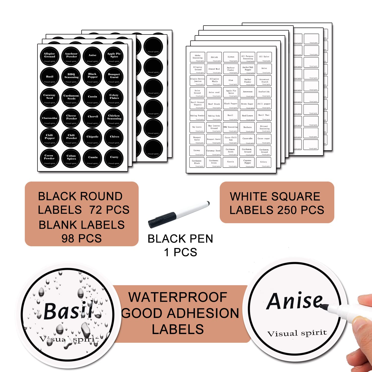 14 PCS Spice Jars storage containers,6 oz, heavy calibre Jars NOT NEED Collapsible Funnel, with Lids Spice Labels Stickers,PETG materials, (black)