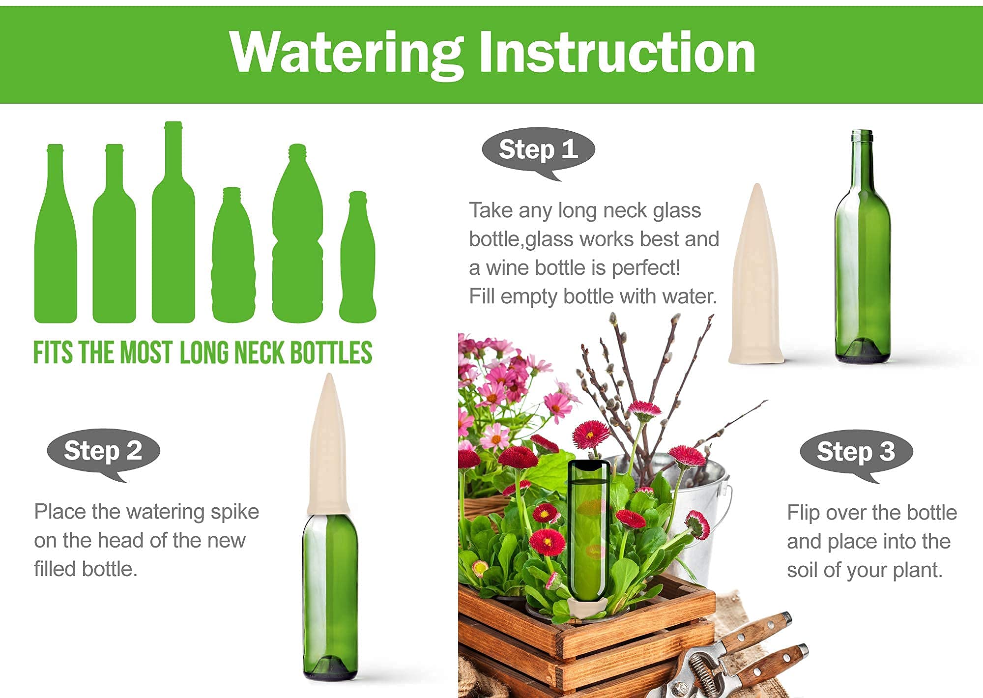 Slow Seep White Terracotta Vacation Plant Waterer 8 Pack Self Watering Stakes for Outdoor and Home Plants