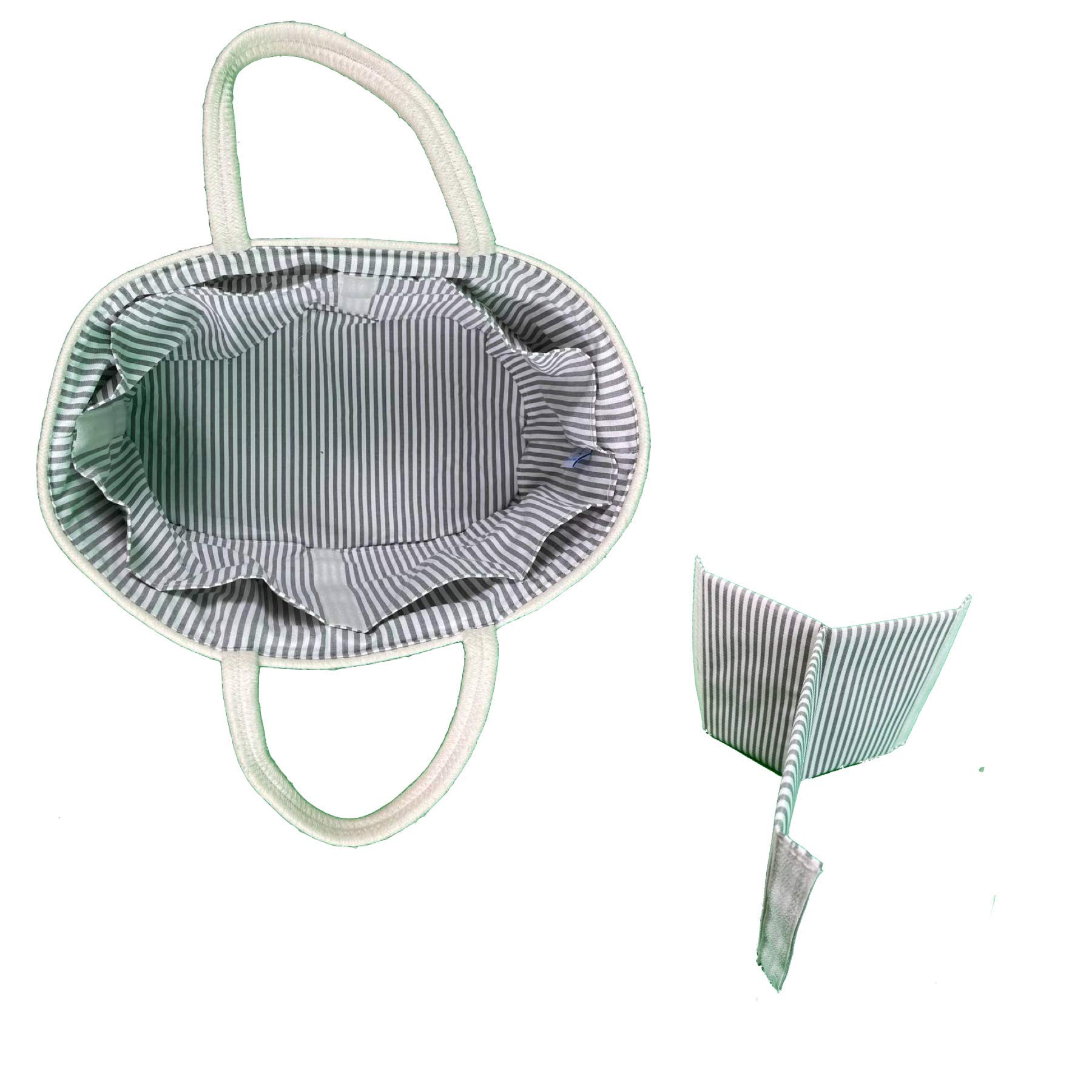 Baby Diaper Caddy Organizer | with Waterproof Changing Pad | 100% Cotton Rope Woven Basket | Portable Nursery Storage | for Boys and Girls | Travel Car Bin | 6 Inner Pockets | Removable Inserts
