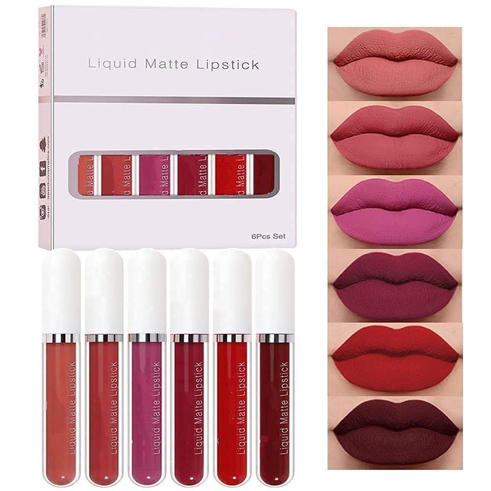 evpct CmaaDu 6Pcs Lipstick Matte Liquid Lipstick Lipgloss Set for Women, Dark Ruby Plum Wine Red Violet Purple Nude Beige Pink labiales mate 24 horas originales matte larga duracion 24 Hour Lipstick