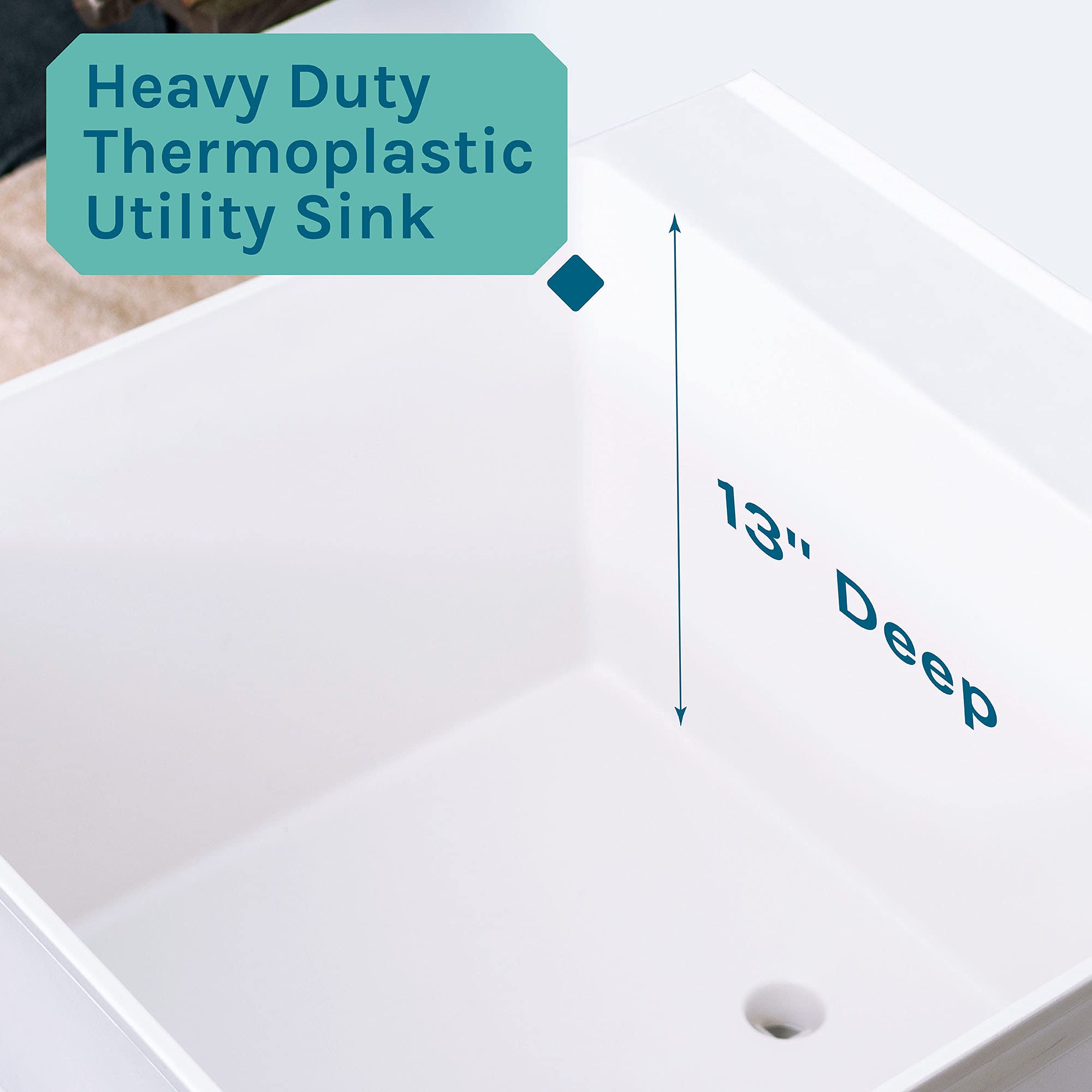 19 Gallon Utility Sink Laundry Tub by JS Jackson Supplies with Adjustable Metal Legs, Ideal for Laundry room, Basement, or Garage Workshop. Heavy Duty Shop Sink. No Faucet Included (White)