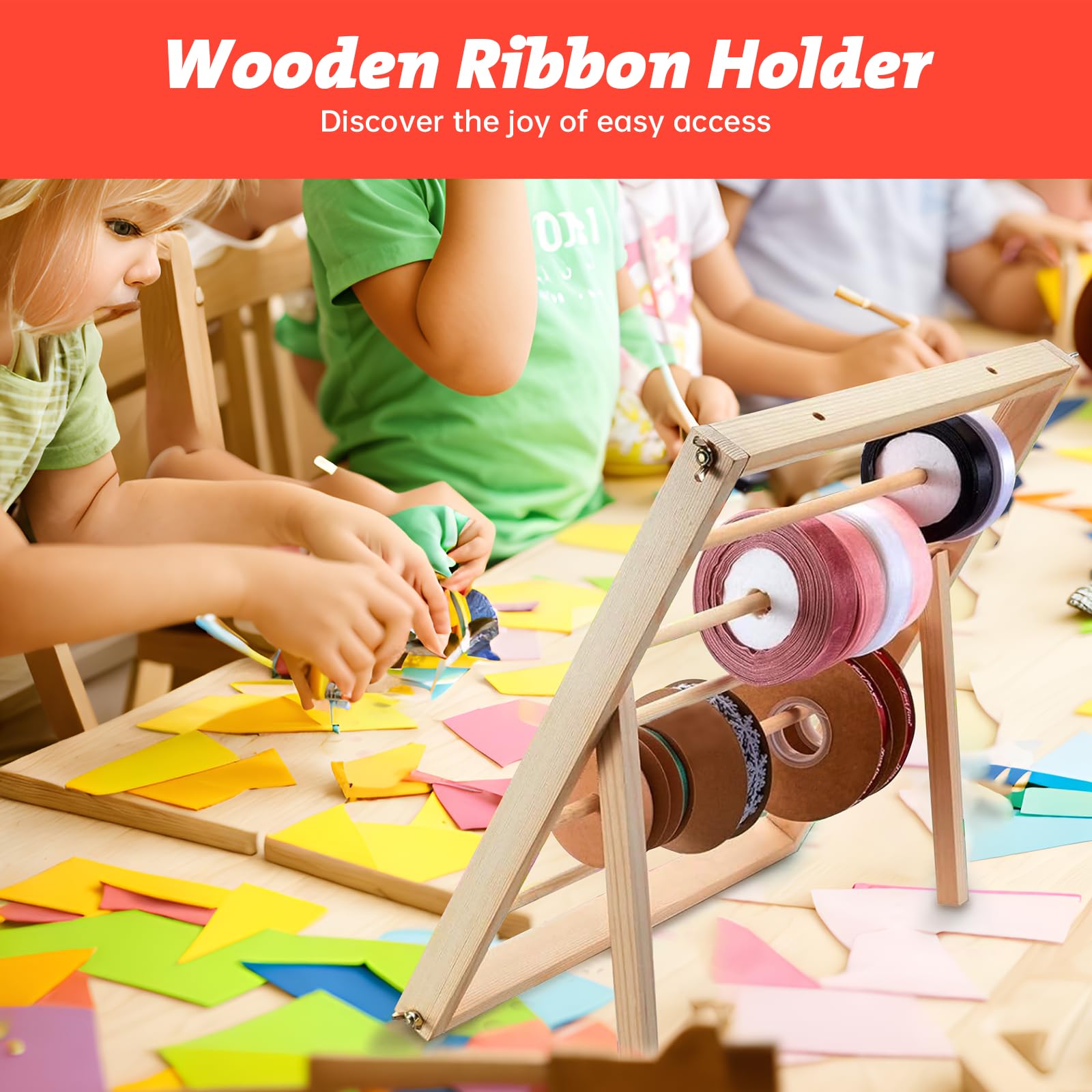 2PCS Ribbon Storage Racks, Wooden Ribbon Holders, Ribbon Storage Stands, Ribbon Rack Organizers for Gift Wrapping Paper, Cellophane, Vinyl Rolls, Arts and Crafts Items