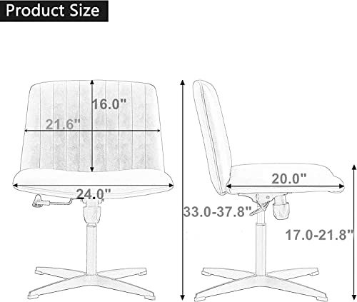 ESTRUCO Armless Wide Office Chair Fabric Padded Desk Chair No Wheels Task Vanity Chair Swivel Home Office Desk Chair 120°Rocking Mid Back Computer Chair for Make Up (Textile-Beige)