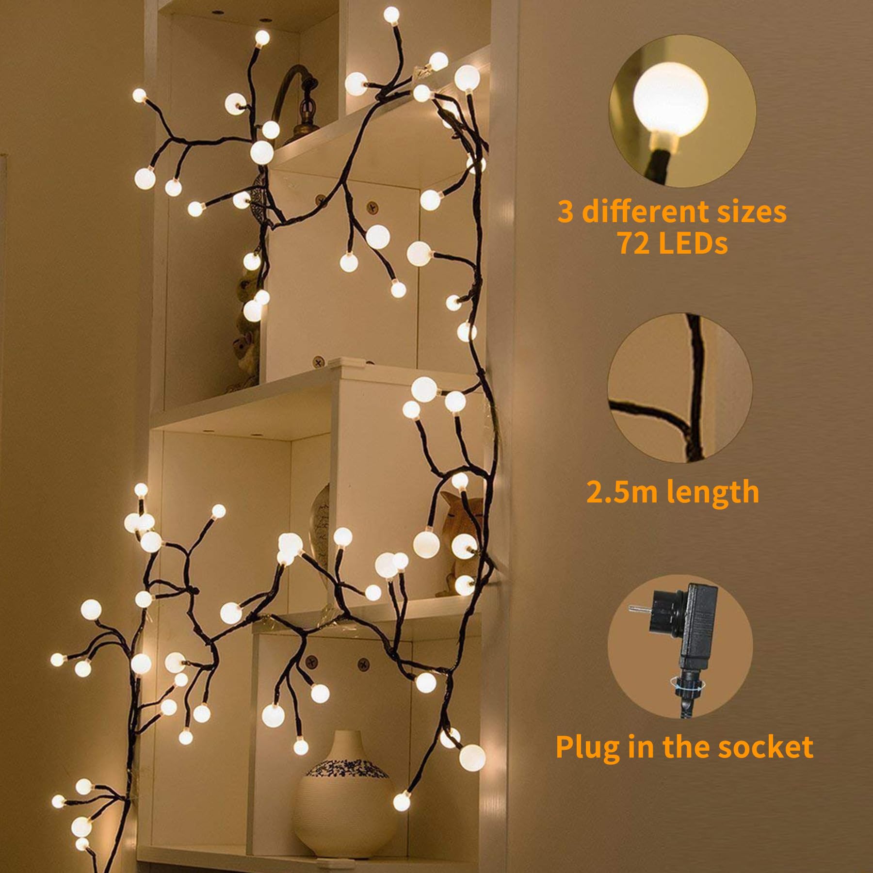 43 ft 70 Led Christmas Lights Globe String Lights Plug in for Bedroom Decor Indoor Outdoor Fairy Light for Home Wall Garden Decorations Warm White