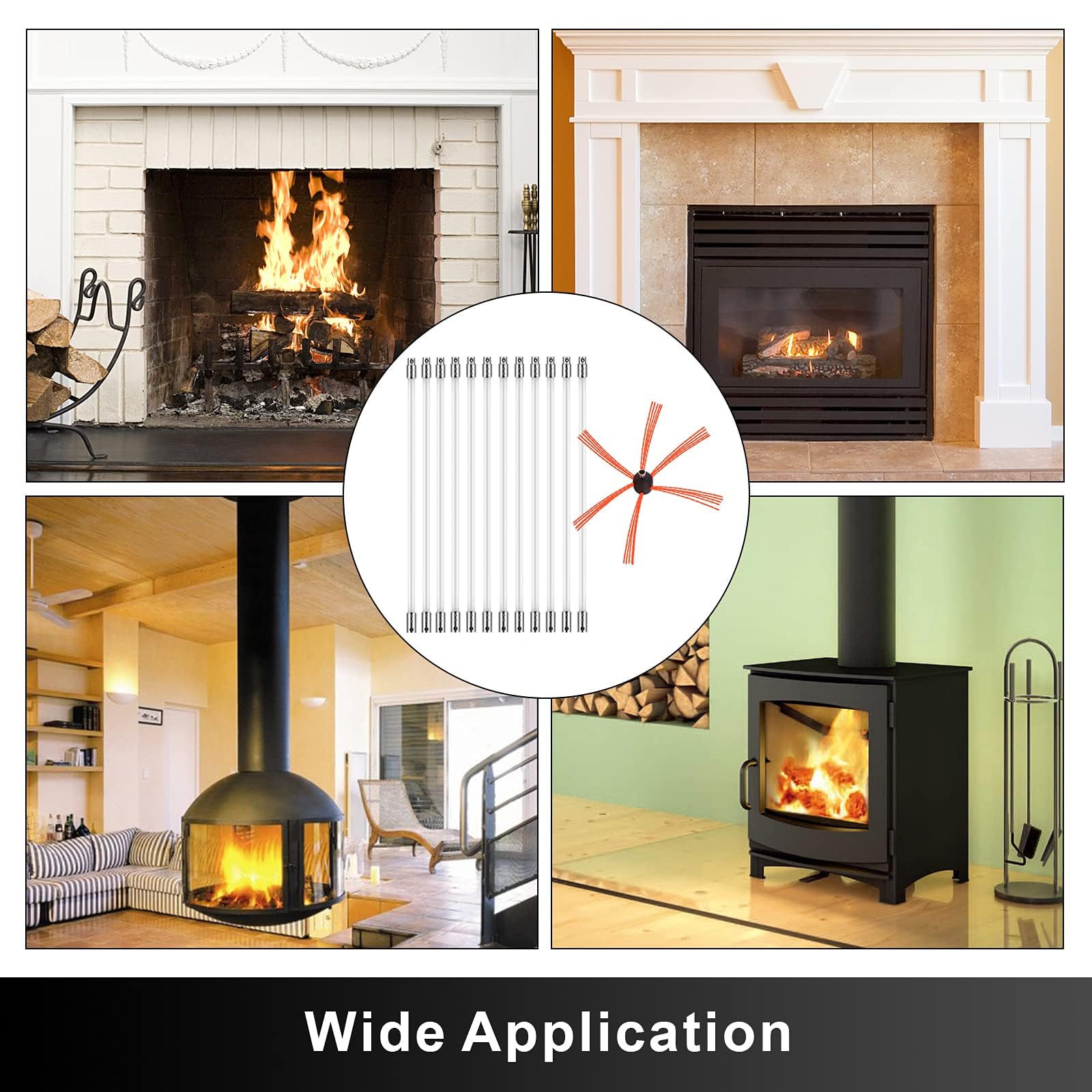 23 Feet Chimney Sweep Kit Chimney Cleaning Kit Chimney Brush, Rotary Chimney Cleaner Tool Kit with 7 Nylon Flexible Rods, Chimney Cleaning System Driven by Drill for Sweeping Fireplace Flue