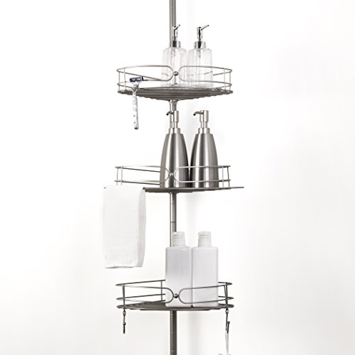 BINO Tension Pole Corner Shower Caddy - Brushed Nickel - Shower Organizer Shower Shelf Shower Rack Shower Storage Bathroom Caddy Shower Corner Shelf Shower Shelves Shower Caddy Corner Shower Shelf