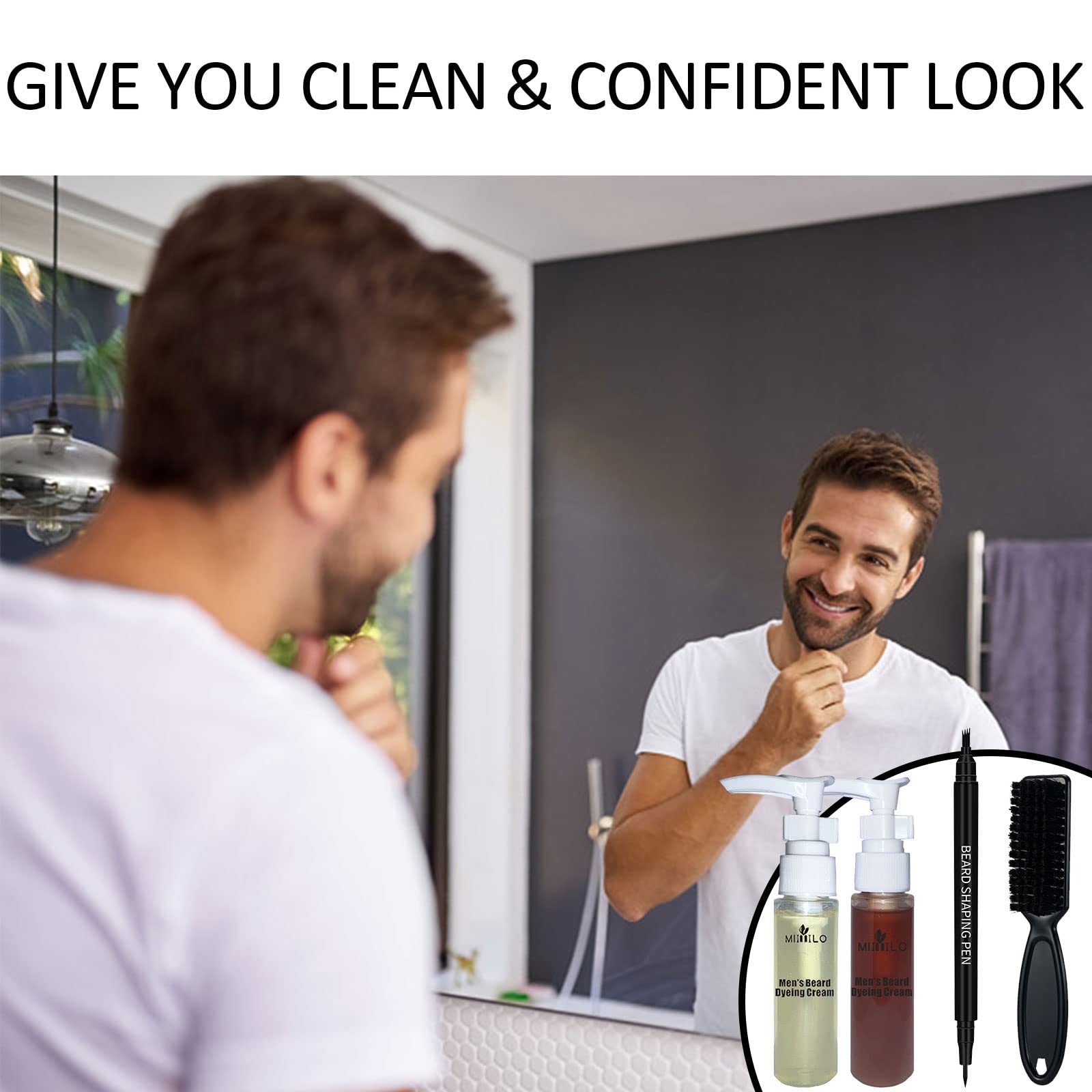 2 in 1 Instant Beard Dye and Beard Pencil Filler For Men, Semi Permanent Beard & Mustache Dye, Lasts For 5 Weeks, Easy to Use, Waterproof and Sweatproof Beard Pen