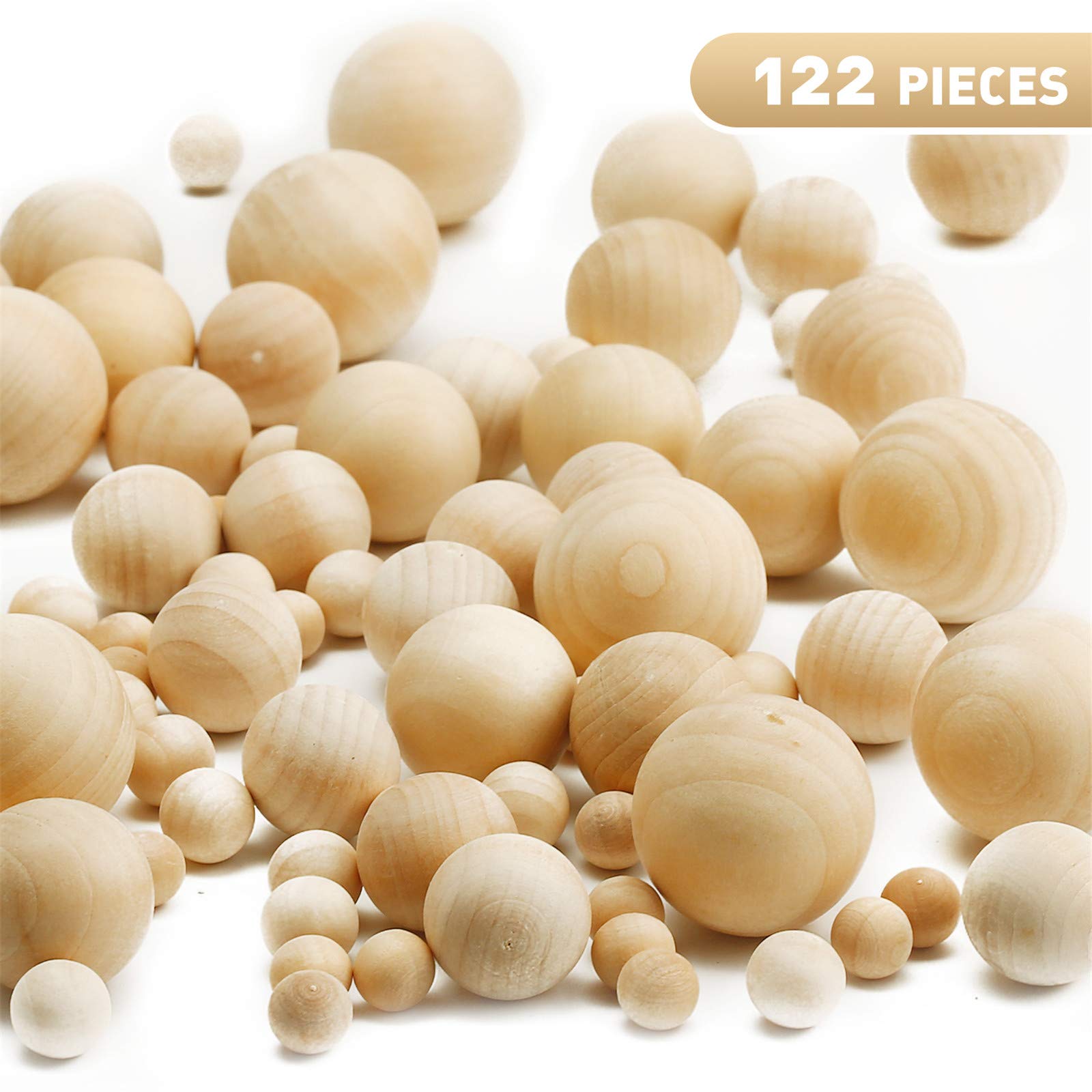 122 Pieces Round Wood Balls Unfinished Wooden Balls Natural Craft Balls for DIY Craft Projects Jewelry Making Arts Design, 5 Sizes