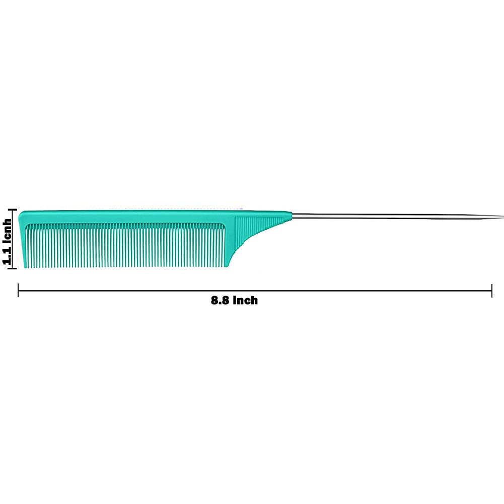 Generic 3 Pack - Rat Tail Comb,Steel Pin Carbon Fiber Heat Resistant Parting Combs with Stainless Steel Pintail (Turquoise)