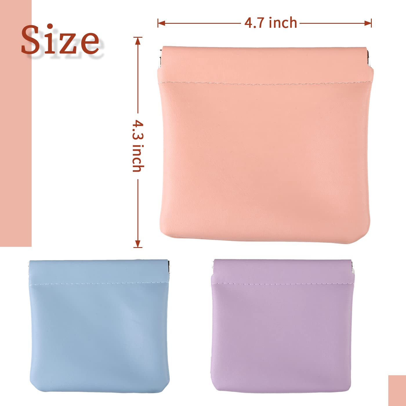 3Pcs Pouchic - Personalized Snap Closure Leather Organizer Pouch, Pocket Cosmetic Bag Squeeze Top, Self Closing Makeup Pouch, Waterproof Portable Small Bag, Women Mini Travel Bag