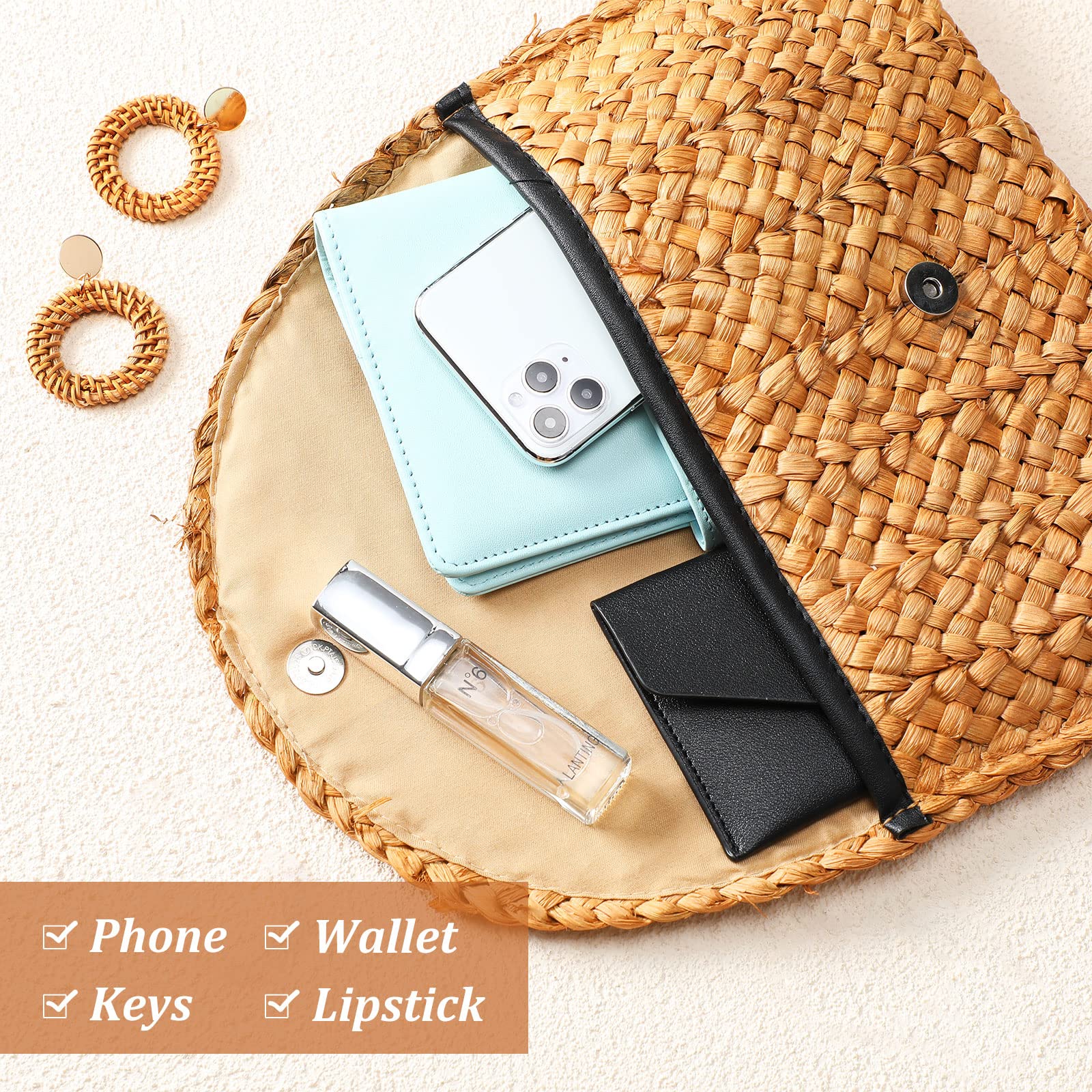 2 Pcs Women's Straw Clutch Purse and 4 Pairs Rattan Earrings Lightweight Boho Geometric Woven Straw Earrings (Elegant Style)