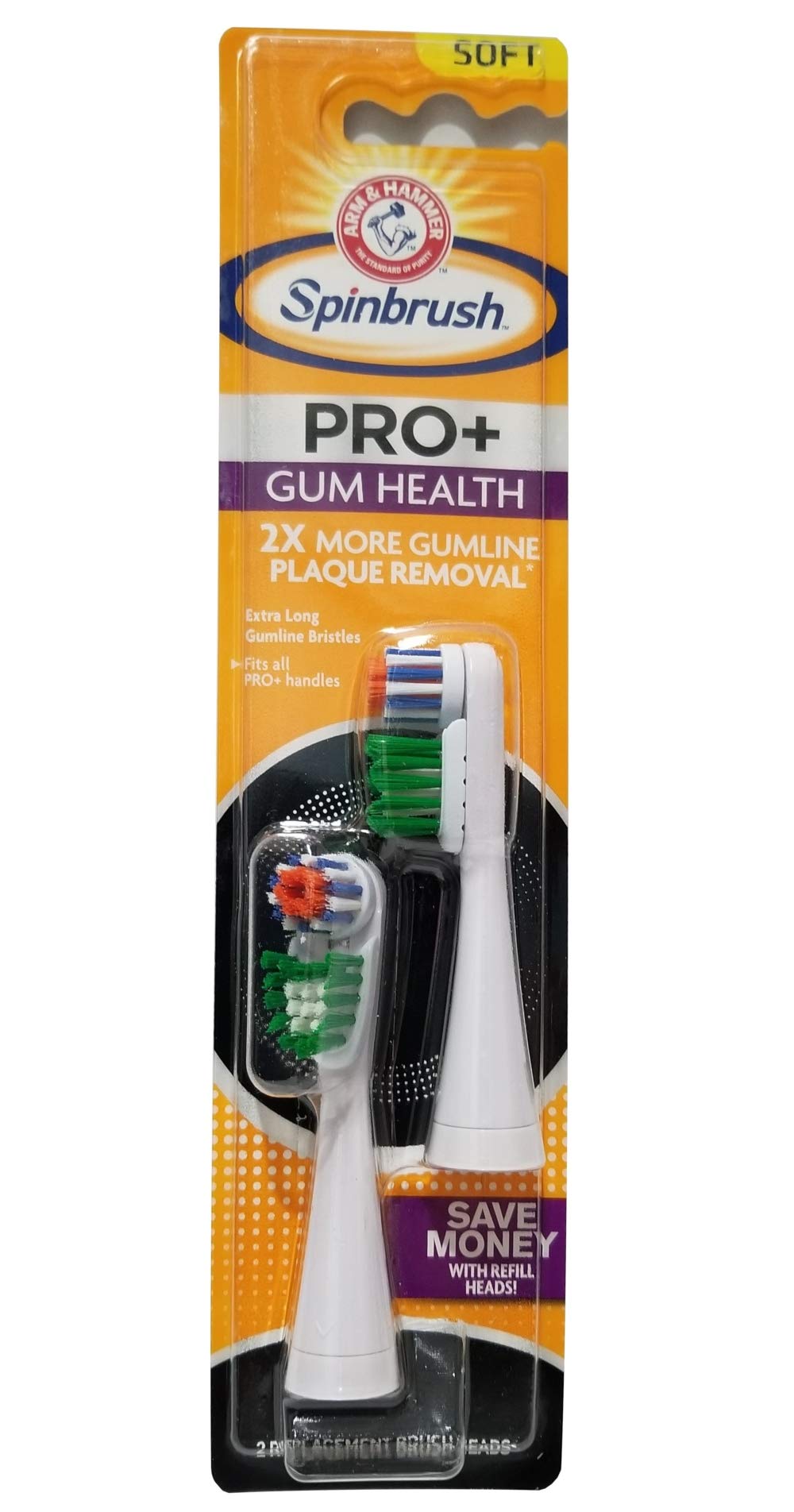 Arm & Hammer Spinbrush Pro+ Gum Health Soft Replacement Brush Heads, 2 count