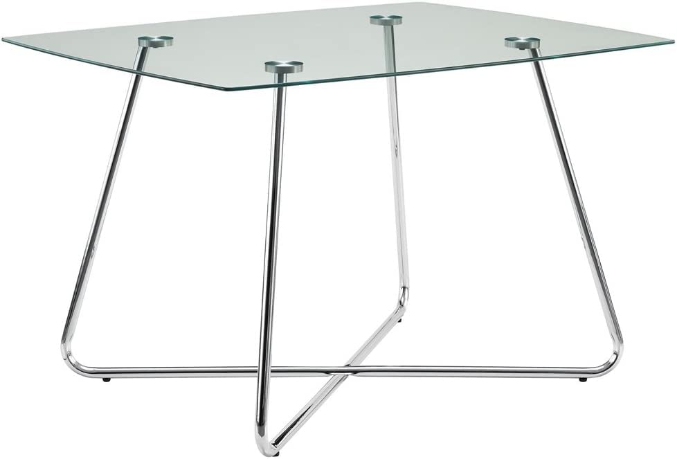 Atlin Designs Glass Top Dining Table in Silver Chrome