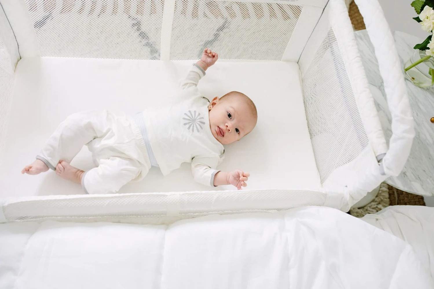 Arm’s Reach Fitted Bassinet Sheets - Soft and Breathable, Designed for Use with Mini, Clear-Vue, and Cambria Co-Sleeper Bedside Bassinet, White