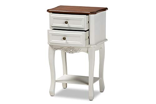 Baxton Studio Darla Classic and Traditional French White and Cherry Brown Finished Wood 2-Drawer Nightstand