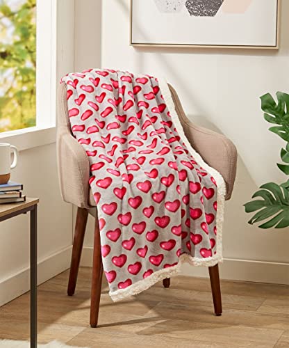 Décor&More Amor Eterno Be Mine Love Collection Valentine's Day Heart Ultra Plush Throw Blanket (50" x 60") with Sherpa Backing - Red Hearts