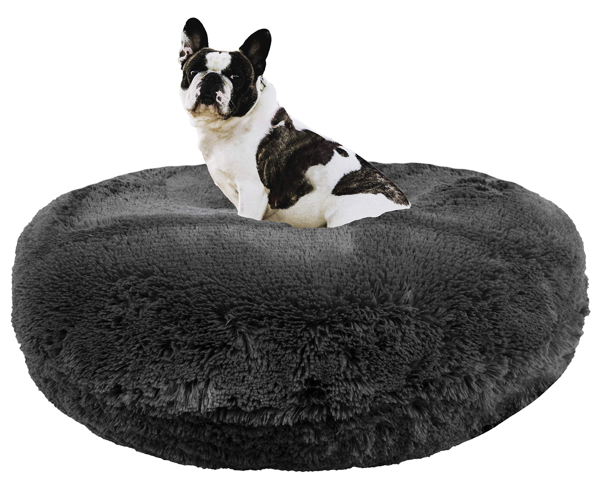 BESSIE AND BARNIE Signature Wolfhound Grey Luxury Shag Extra Plush Faux Fur Bagel Pet/Dog Bed (Multiple Sizes)