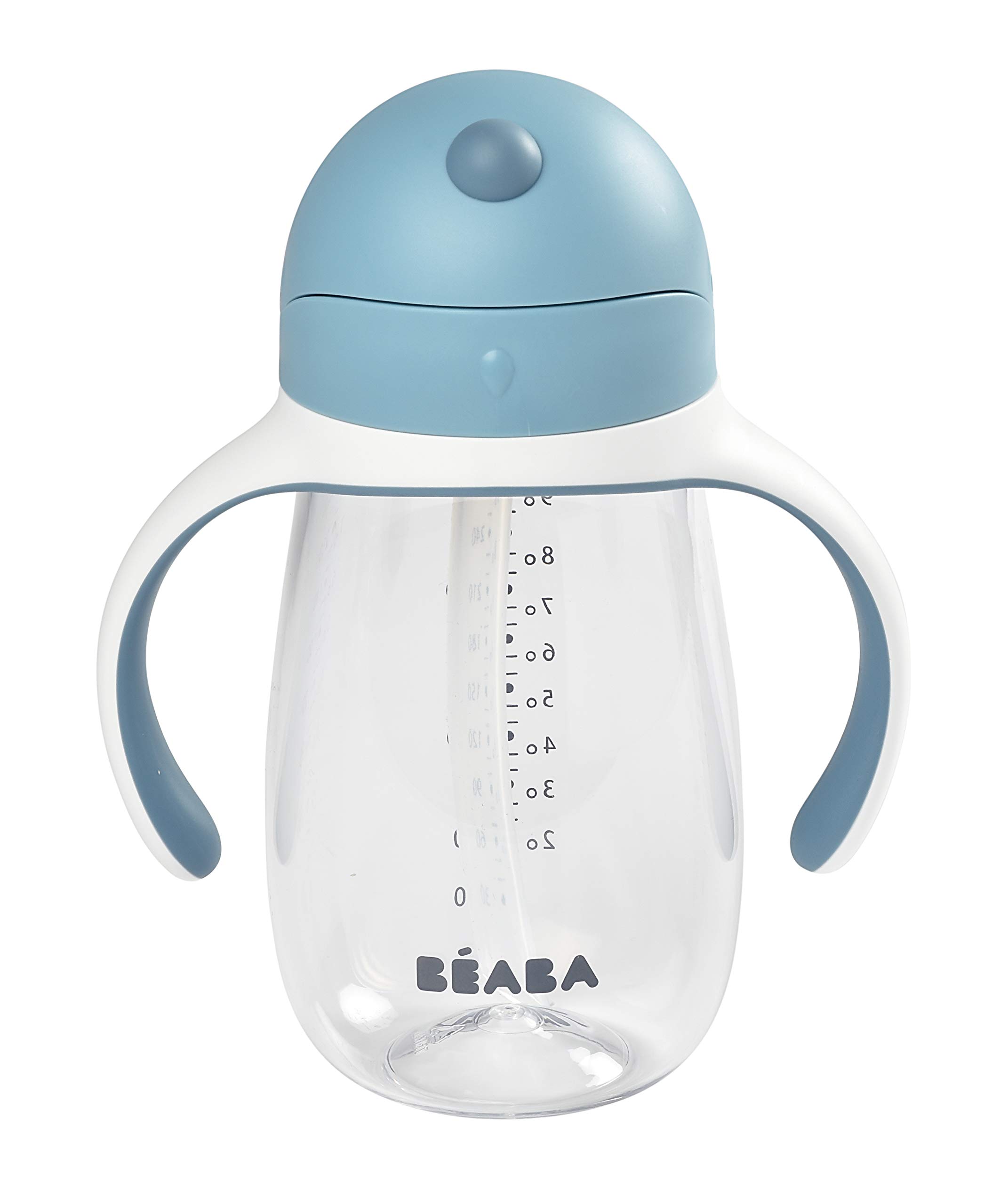 BEABA Straw Sippy Cup, Toddler Baby Straw Cup with Removable Handles, Leak and Spill Proof, BPA Phthalate Free, 8+ months, 10 oz, (Rain)