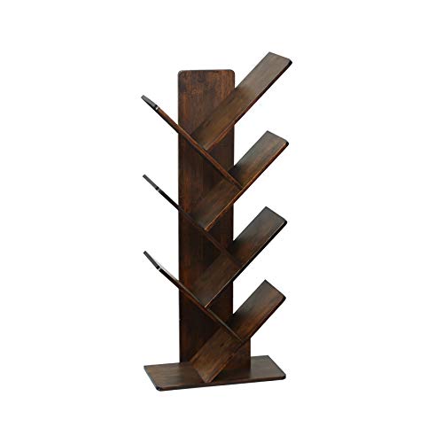 C&AHOME 7-Shelf Tree Bookshelf, Bookcase, Bamboo Book Rack, Storage Shelves in Living Room, Free-Standing Books Holder Organizer, Space Saver for Home, Office, Kid's Room Retro Brown