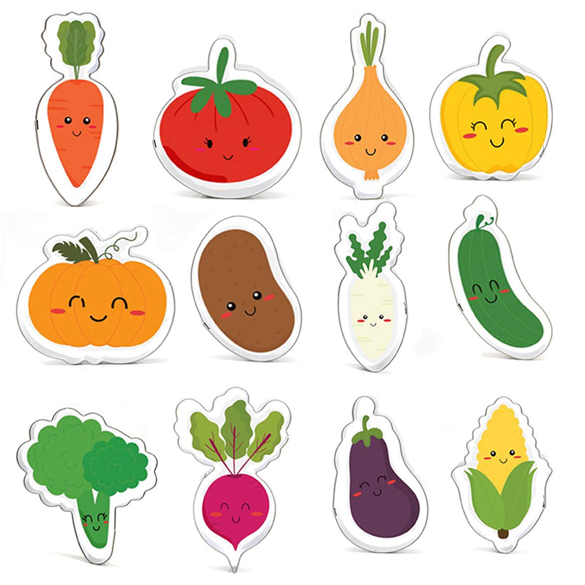 12Pcs Vegetables Cookie Cutter Set, Eggplant Corn Radish Pumpkin Tomato Stainless Steel Plaque Frame Pastry Biscuit Cake Fondant Pancake Stamps Mold, A More Fun Cookie to Children