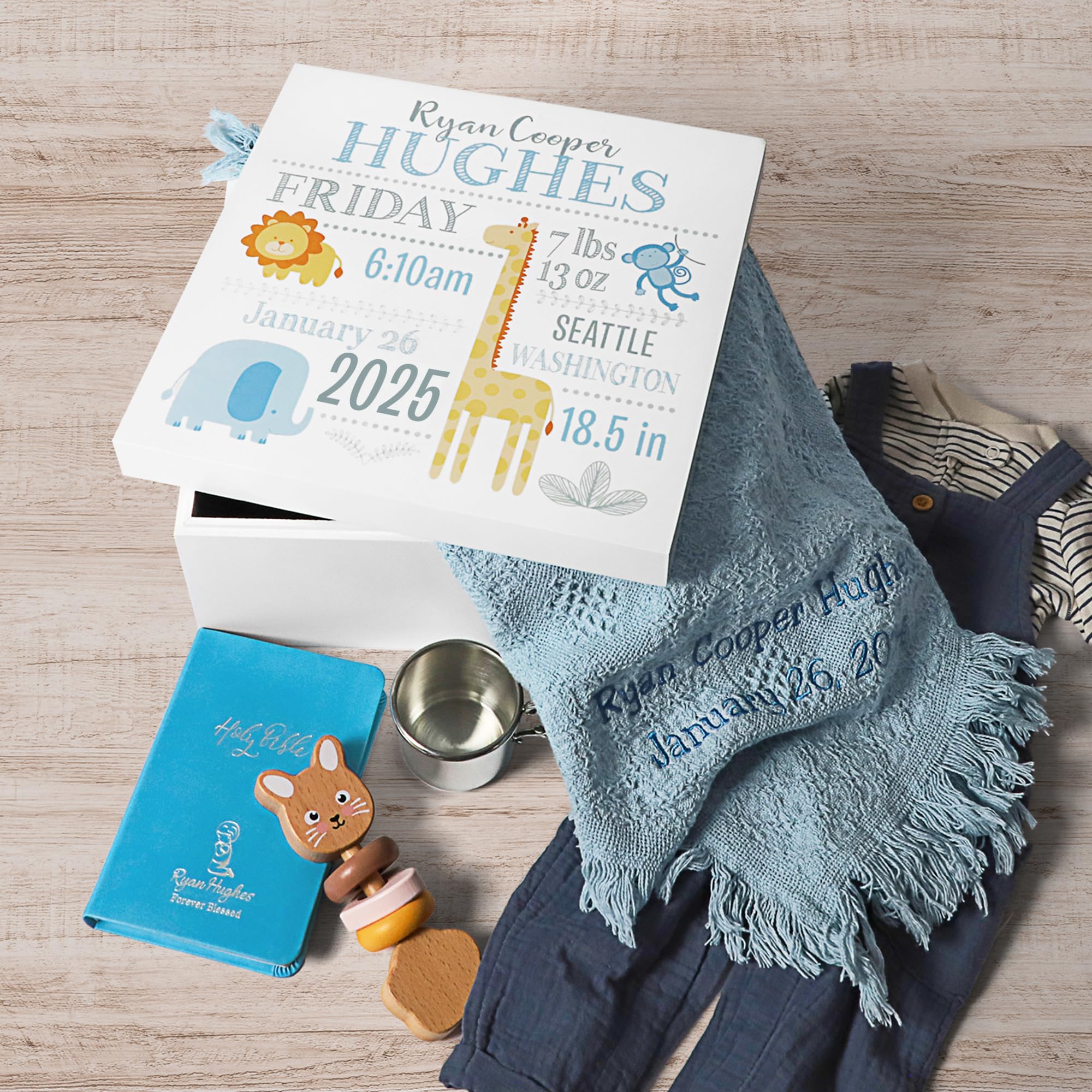 Let's Make Memories Personalized Baby's First Keepsake Box - Memento Storage - Memories Box - Nursery Décor - For Girls - 6" Hx12 Square