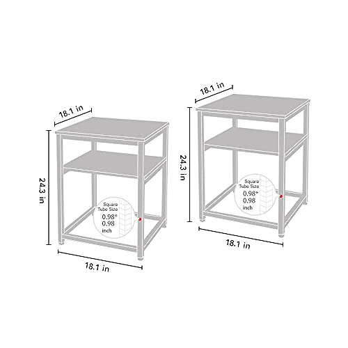 Coral Flower Nightstands Set of 2, 2-Tier Side Table Industrial End Table for Small Space in Living Room, Bedroom and Balcony, Stable Metal Frame, Dark Oak