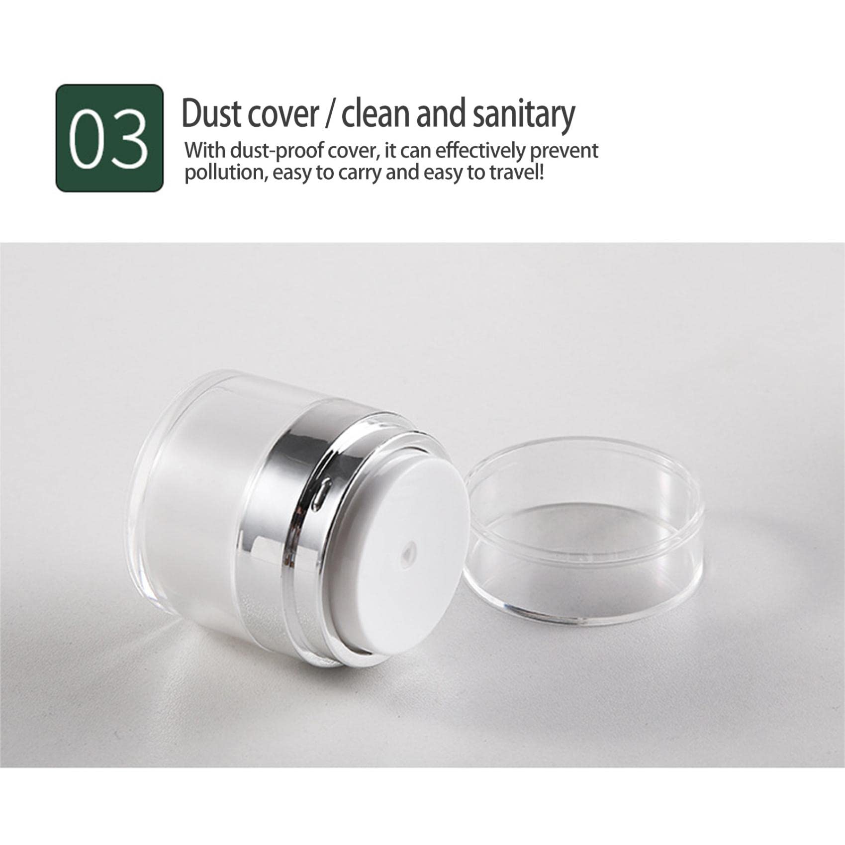 2Pcs Airless Pump Jars Sets, Face Moisturizer Pump Dispenser Travel Size Pump Bottle Container for Lotion, Empty Airless Cosmetic Container Cream Jar Vacuum Bottle Dispenser