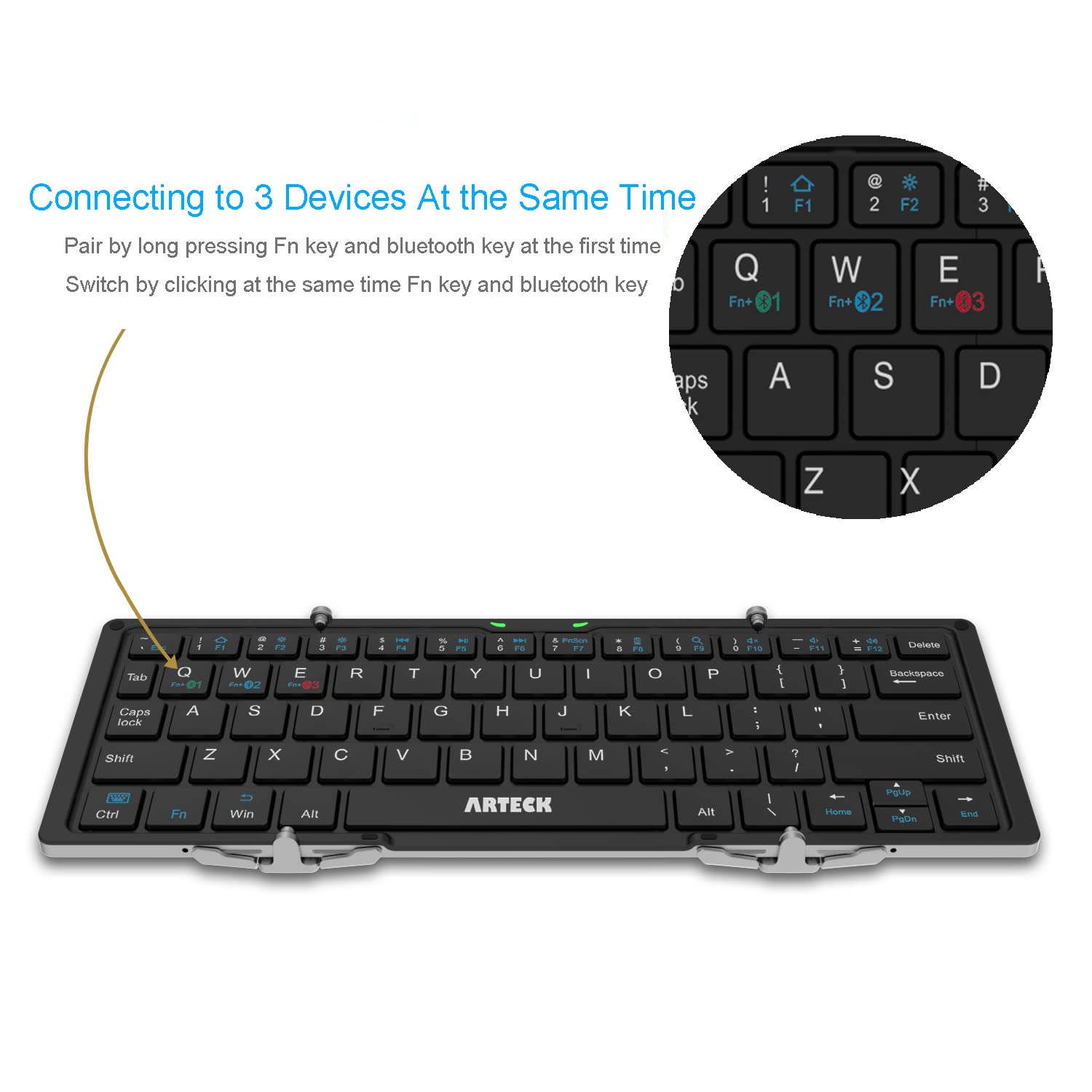 Arteck Folding Bluetooth Keyboard, Portable Mini Foldable Wireless Keyboard for iOS iPad 10.2-inch, Pro, Air, 9.7-inch, Mini, Android, MacOS, Windows Tablets Smartphone Built in Rechargeable Battery